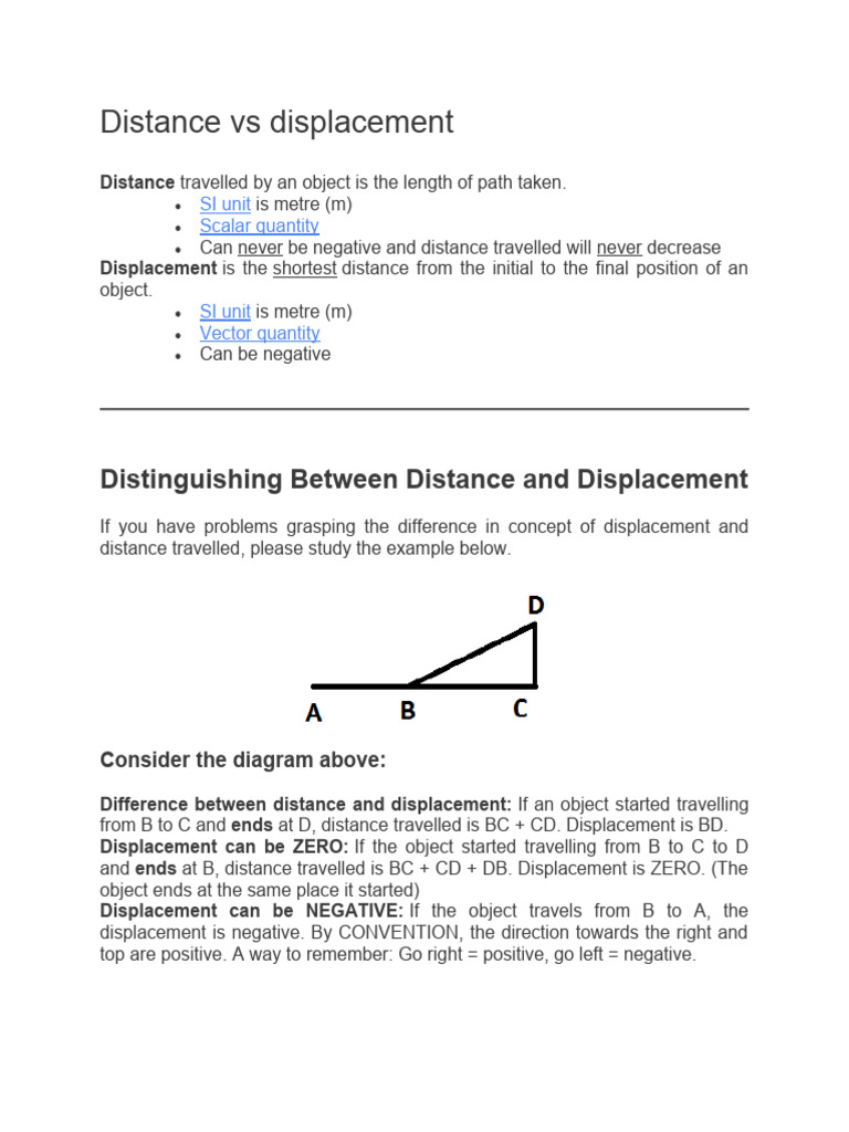 Distance vs Displacement Explained | PDF | Acceleration | Velocity