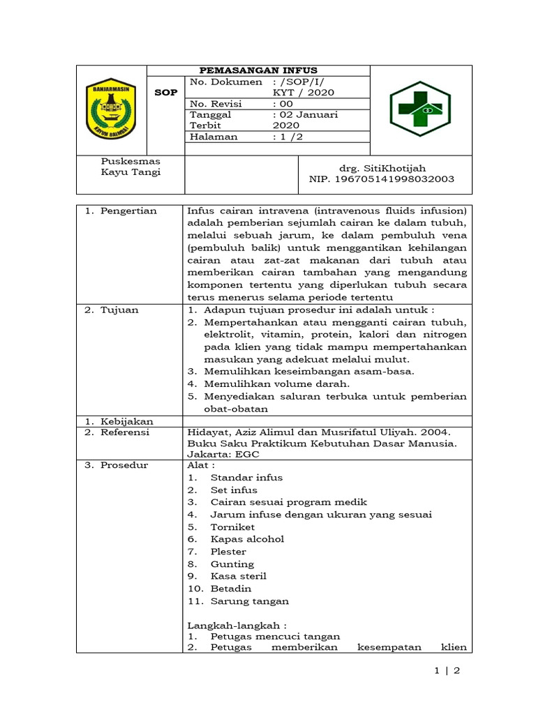 SOP Pemasangan Infus | PDF