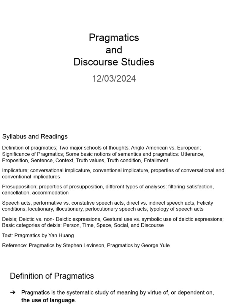 Pragmatics & Discourse Studies 2024 | PDF | Semantics | Philosophy Of Language