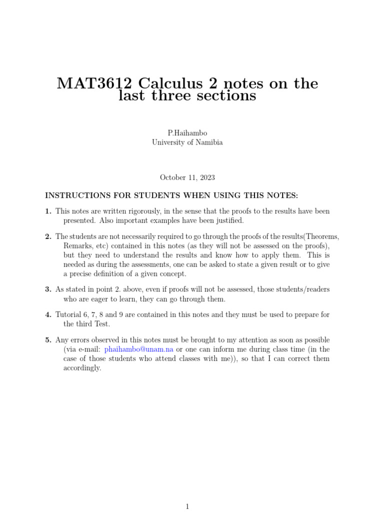 MAT3612 Calculus 2 Notes on the Last Three Sections | PDF | Power ...