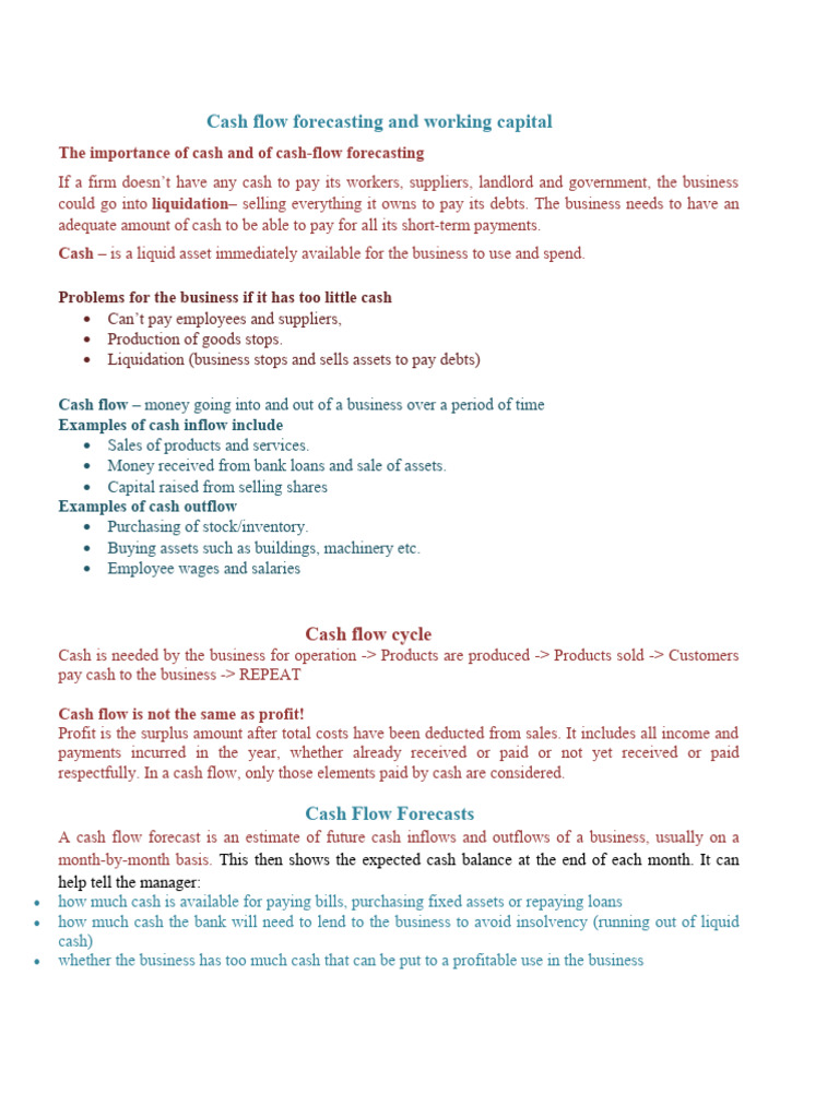 Working Capital and Cash Flow Forecasting | PDF | Finance & Money ...