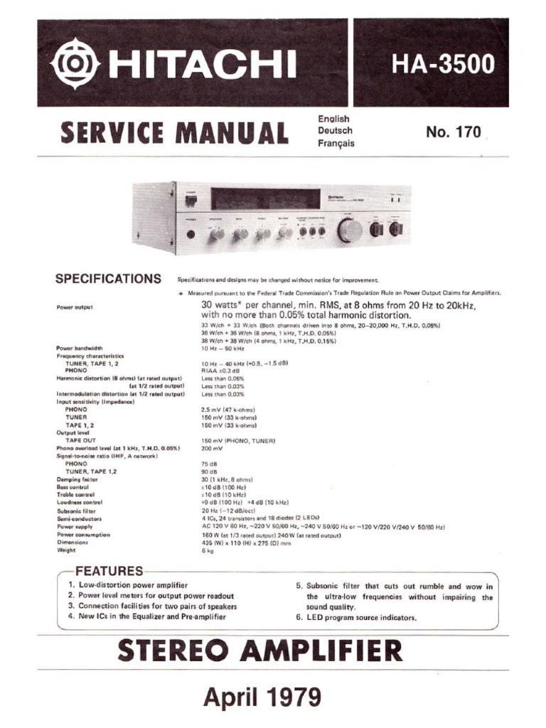 Hitachi Ha-3500 Stereo Amplifier 1979 SM | PDF