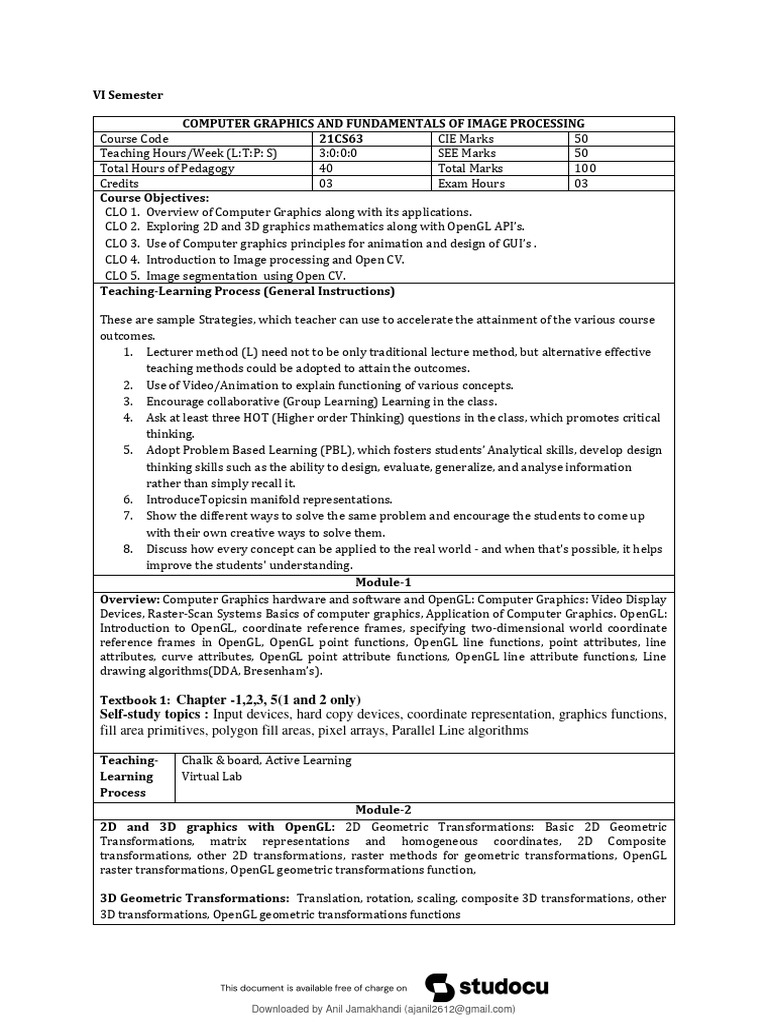 Syllabus 6th Sem 21cs63 | PDF | 2 D Computer Graphics | 3 D Computer Graphics