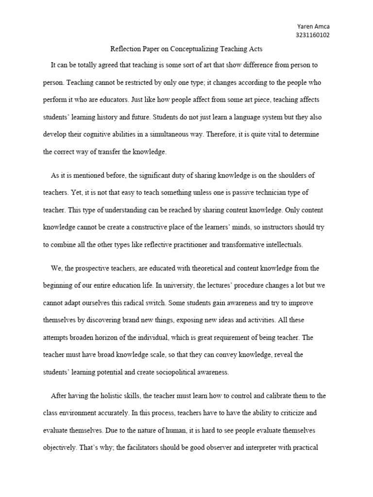 Reflection Paper On Conceptualizing Teaching Acts | PDF | Knowledge | Learning
