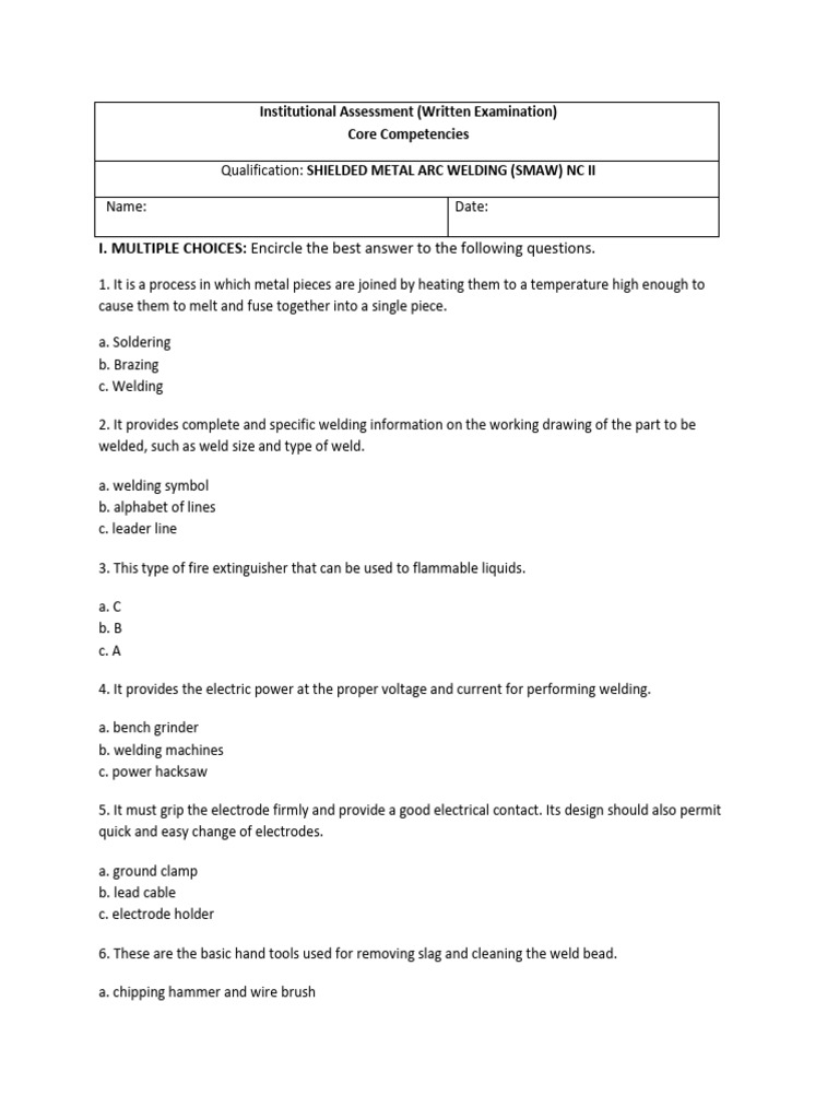 SMAW NC II Assessment Guide | PDF | Welding | Construction