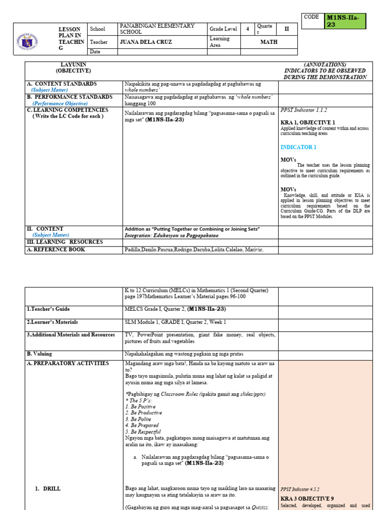 Q2 - Cot2 - Math I - Juana Dela Cruz - 2023-2024 | PDF