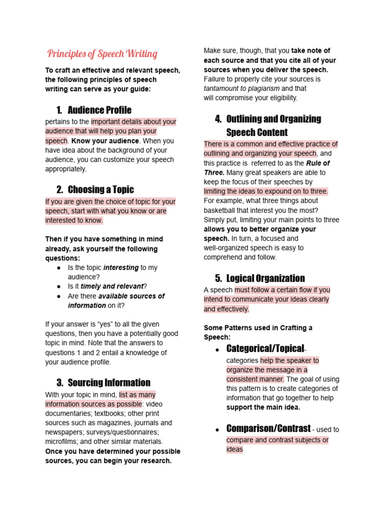 L2-4 Principles of Speech Writing O-Com Reviewer | PDF | Gesture ...