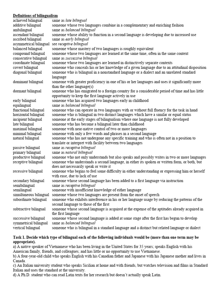 Definitions of Bilingualism | PDF | Multilingualism | First Language