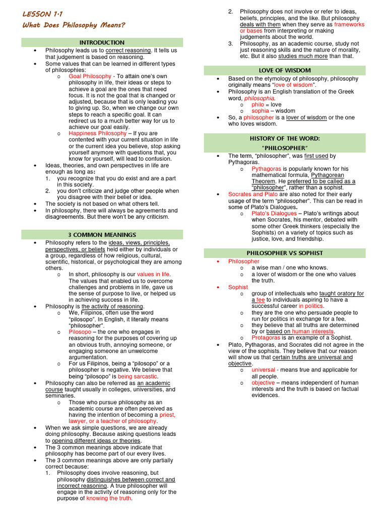 1st Semester Q1 Philosophy (Notes) | PDF | Reason | Methodology