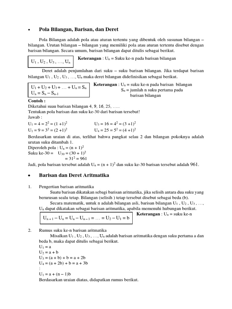 MATERI DAN CONTOH SOAL Pola Bilangan, Barisan, Dan Deret | PDF