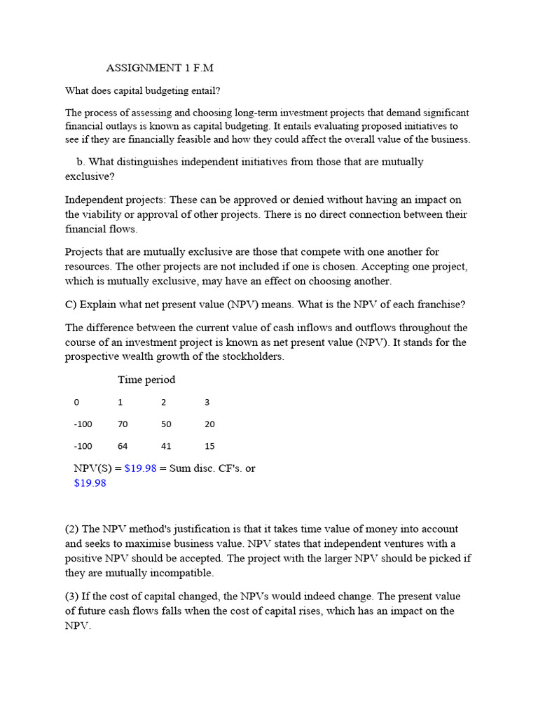 ASSIGNMENT 1 FM (11934 M, Wahaj Siddiqui) | PDF | Net Present Value ...