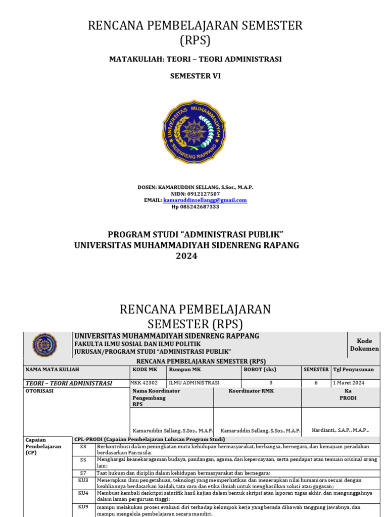 RPS - Teori2 Adm - Model.A - OBE - Genap 2023.2024 | PDF