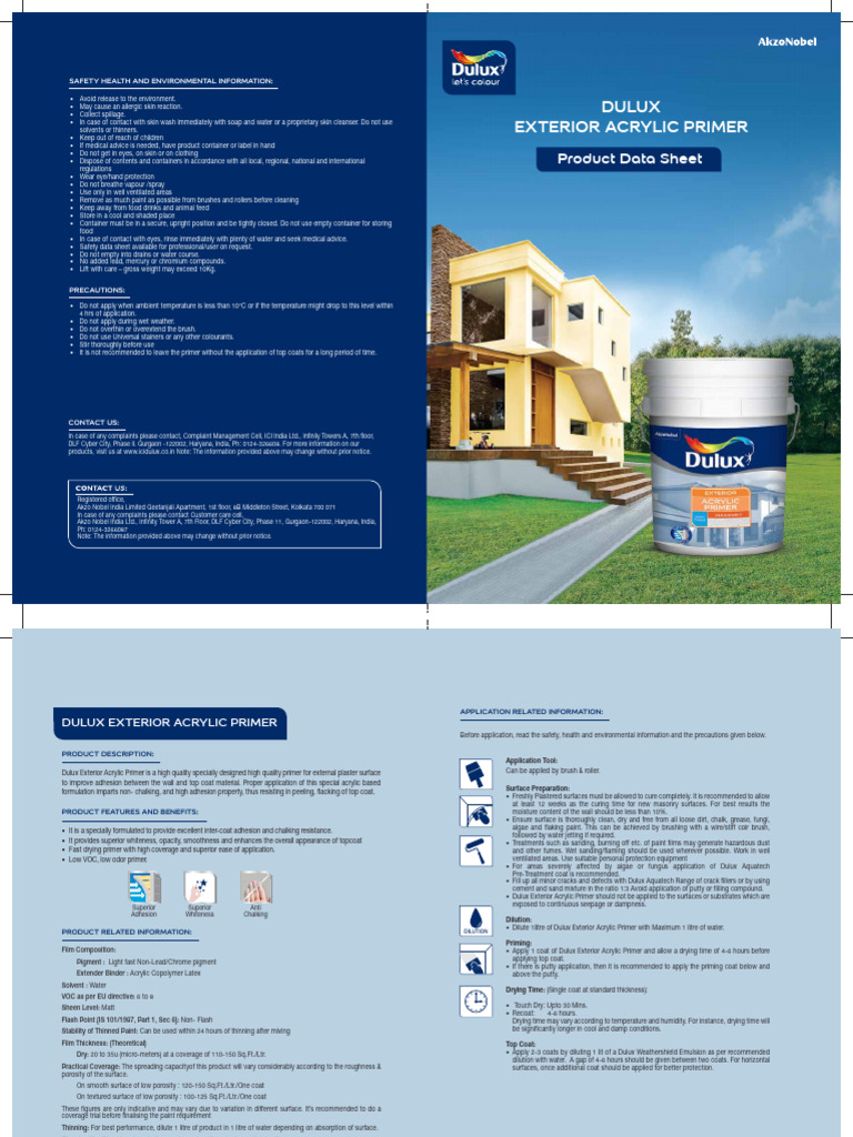 Dulux Exterior Acrylic Primer Pds | PDF | Paint | Acrylic Paint