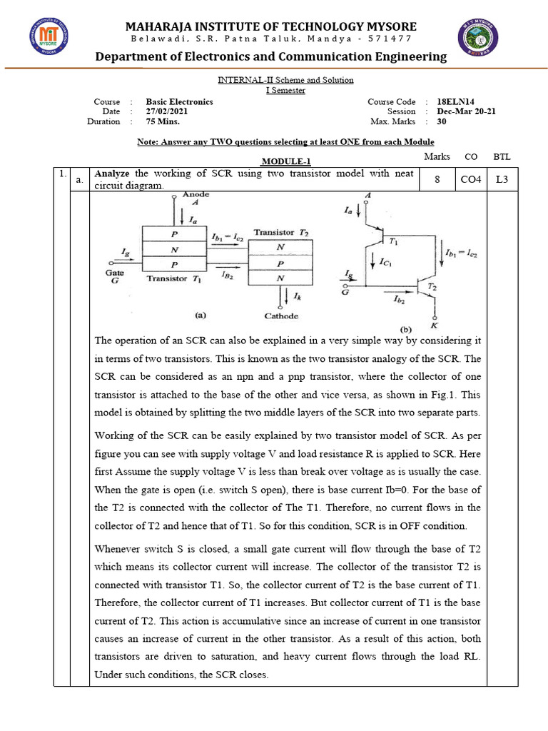 18ELN14 - IA2 - Scheme and Solution | PDF | Field Effect Transistor | Transistor