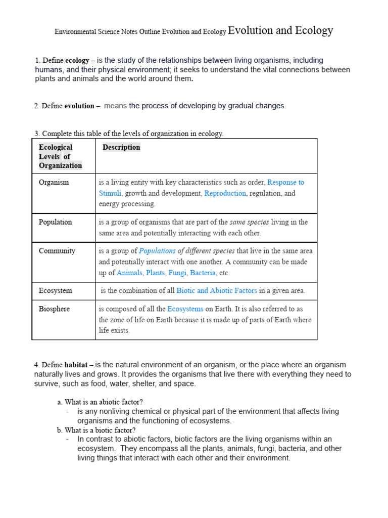 Evolution and Ecology Study Guide | PDF | Evolution | Natural Selection