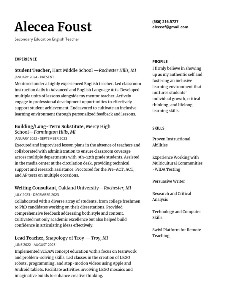 Foust Resume-2 | PDF | Teachers | Behavior Modification
