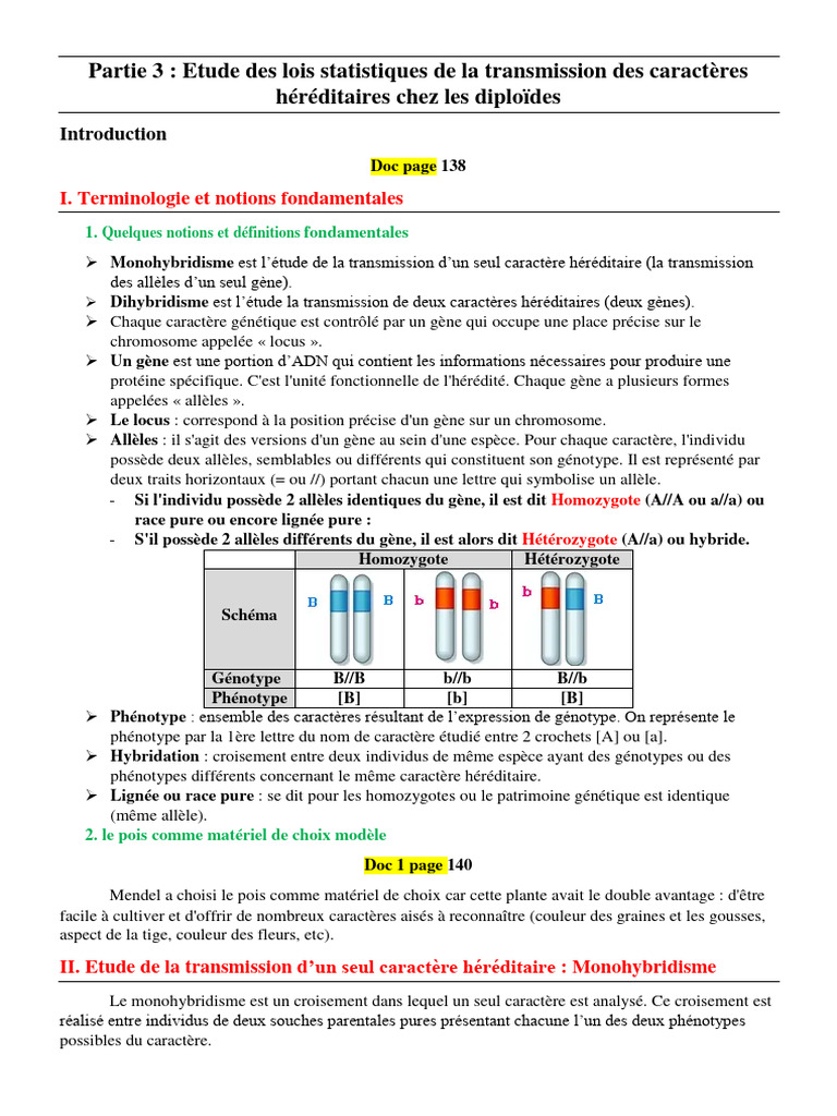 Monohybridisme : Transmission des Caractères | PDF | Dominance ...