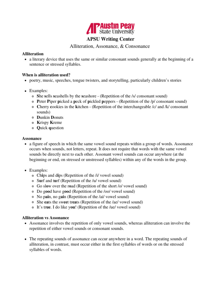 Alliteration, Assonance, and Consonance Explained | PDF | Syllable | Vowel