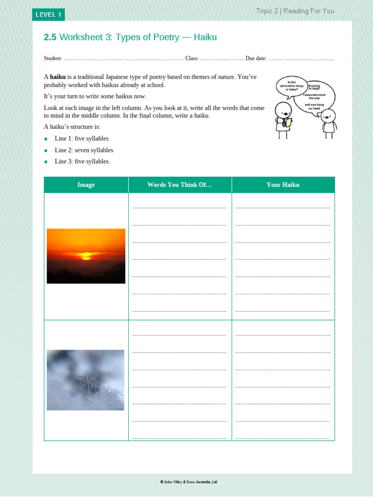 Haiku worksheet | PDF | Haiku | Japanese Words And Phrases