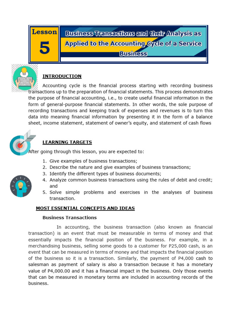 Lesson5.Business-Transactions | PDF | Debits And Credits | Financial Transaction