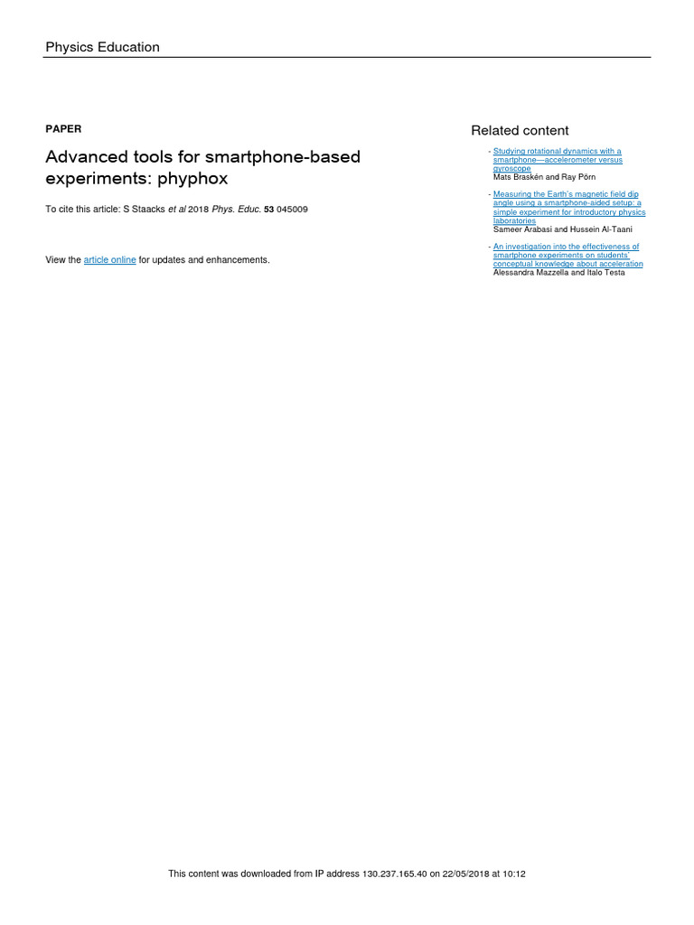 Phyphox: Advanced Smartphone Experiments | PDF | Mobile App | Smartphone