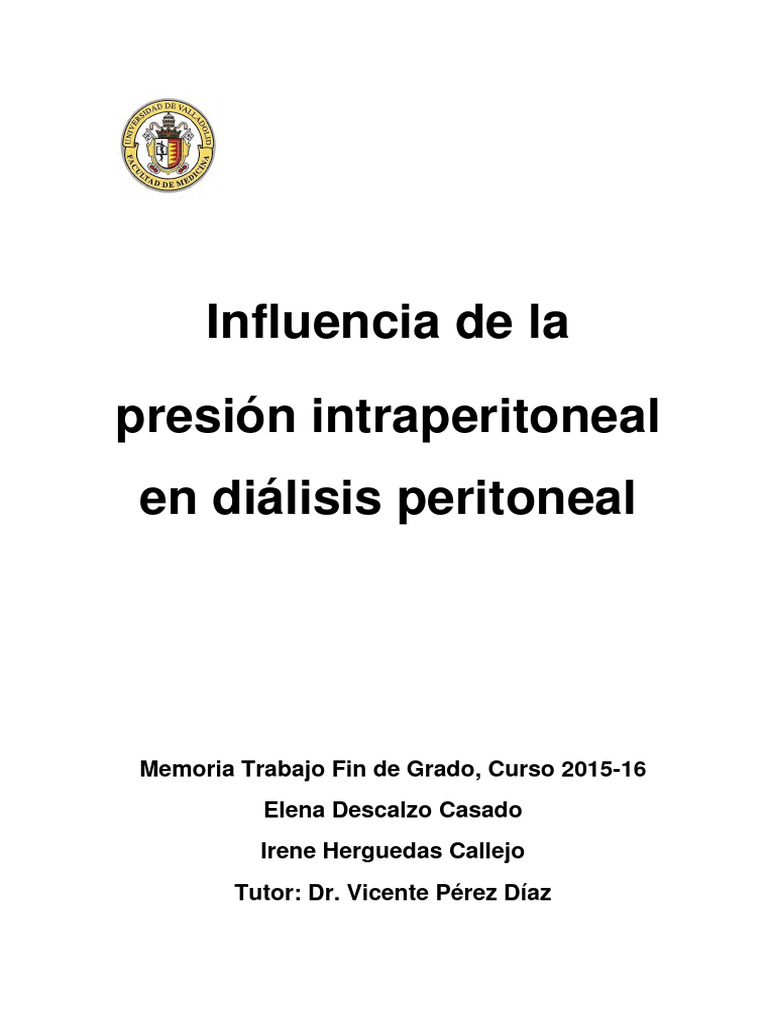 Presión Intraperitoneal en Diálisis Peritoneal | PDF | Medicina CLINICA ...