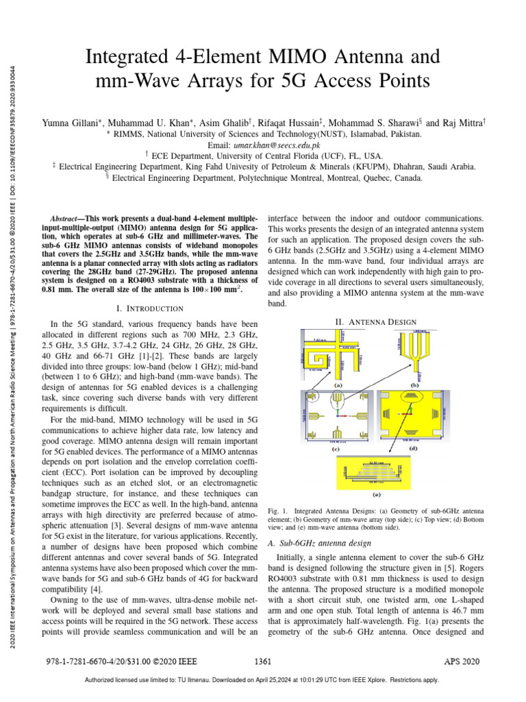 Integrated 4-Element MIMO Antenna and Mm-Wave Arrays for 5G Access ...