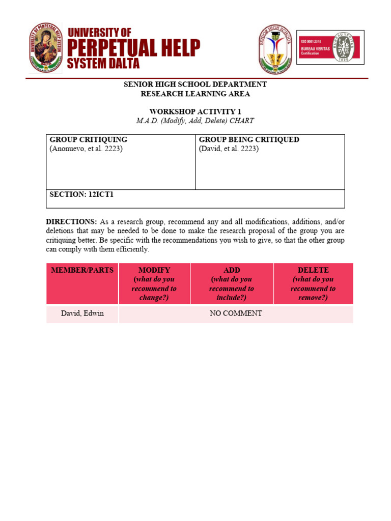 MAD Chart Template | PDF