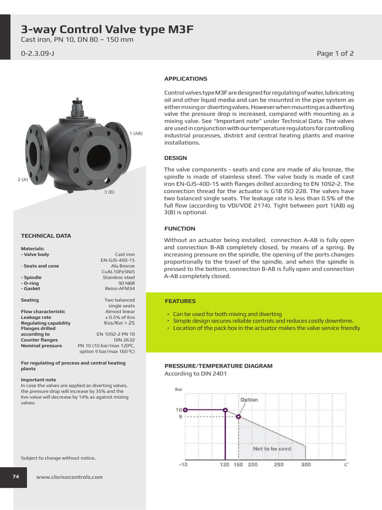 Datasheet-Clorius-M3F-3-way-Control-Valve-DN80-DN150 | PDF | Valve ...