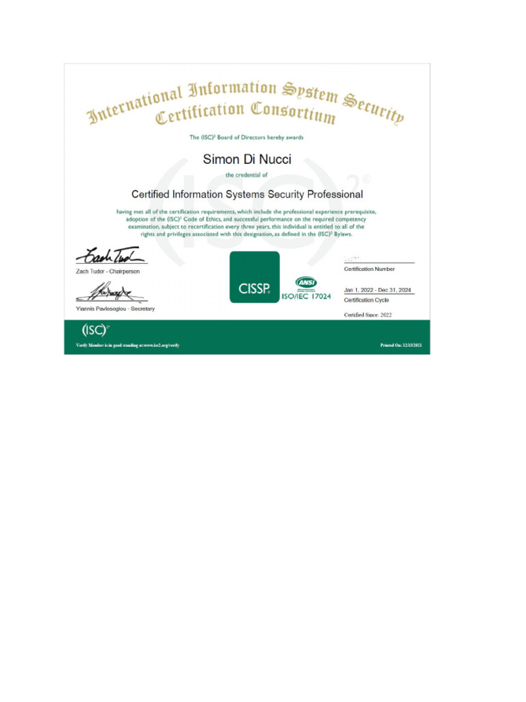 CISSP Certificate Anon | PDF