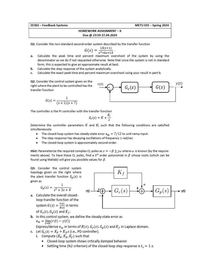 Feedback Systems Questions | PDF | Control Theory | Mechanics