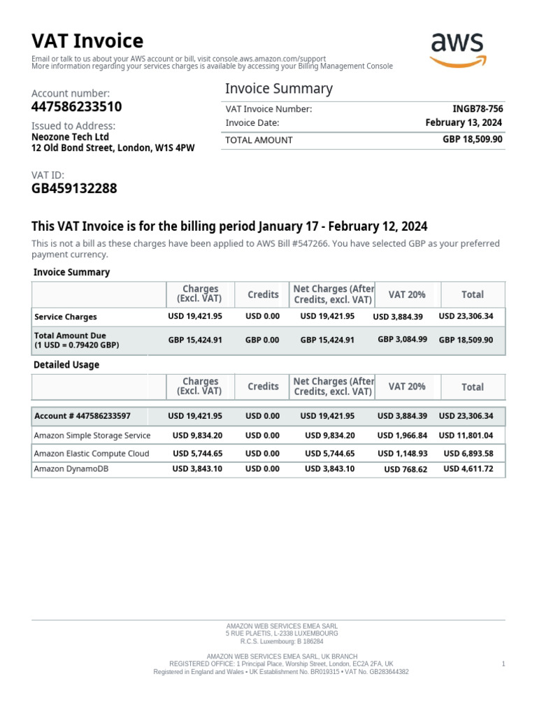 VAT Invoice | PDF | Amazon Web Services | United States Dollar