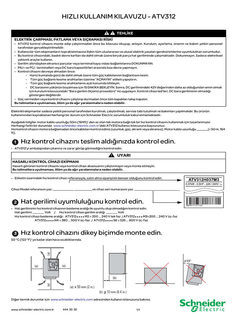 ATV312 Quick Start User Manual TR Kullanım Kılavuzu | PDF