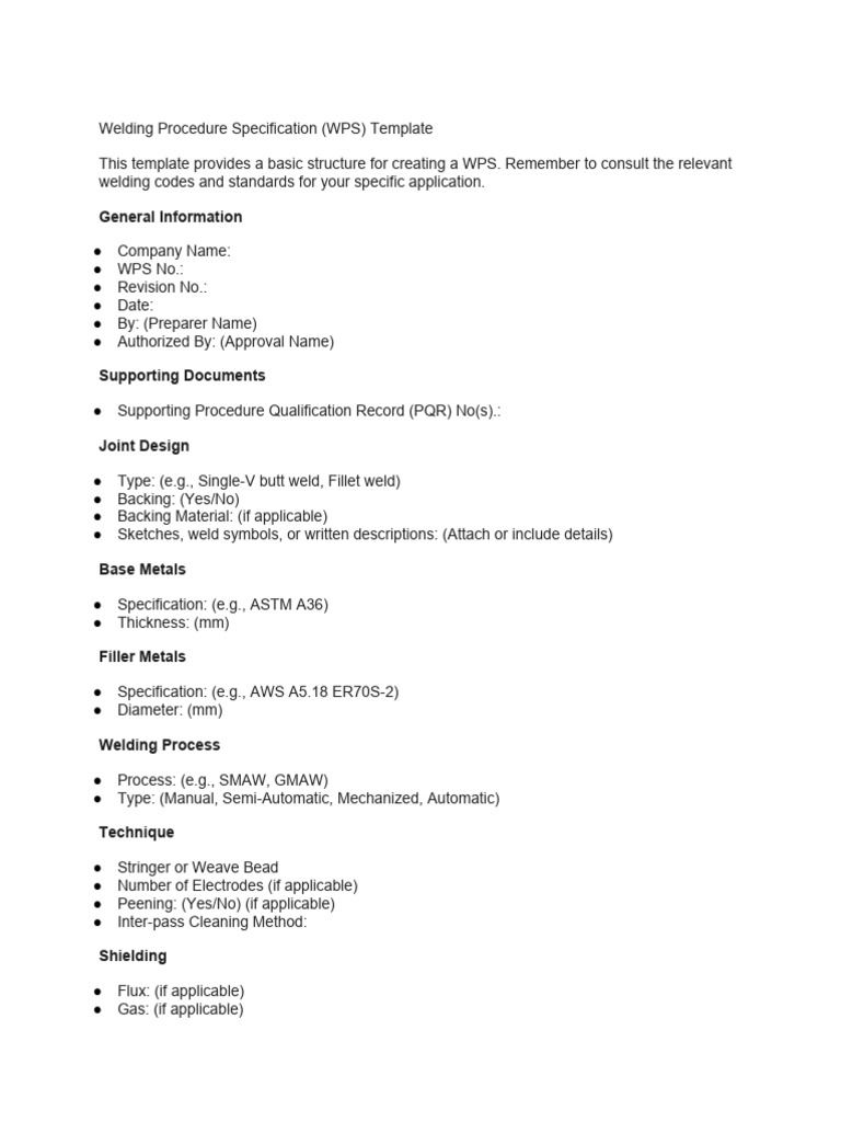 welding procedure specification template | PDF