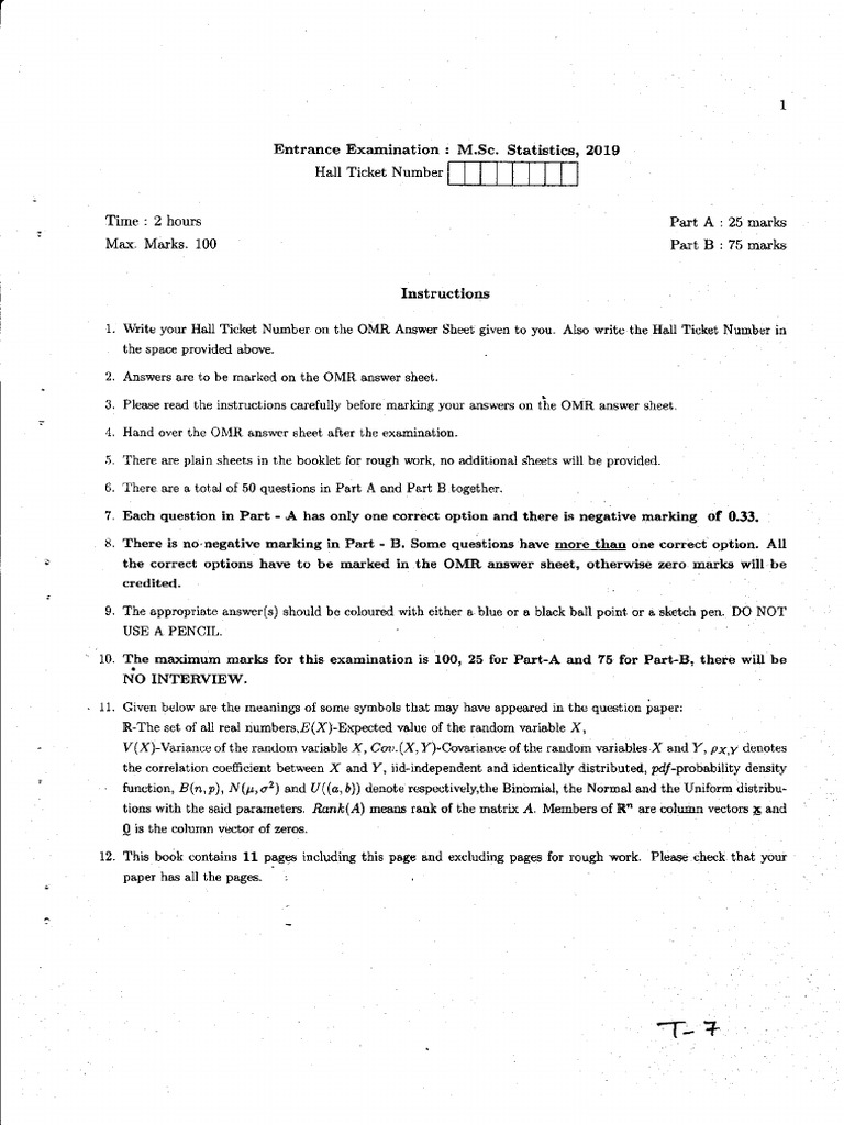 M Sc Statistics 2019 Pdf Estimator Variance