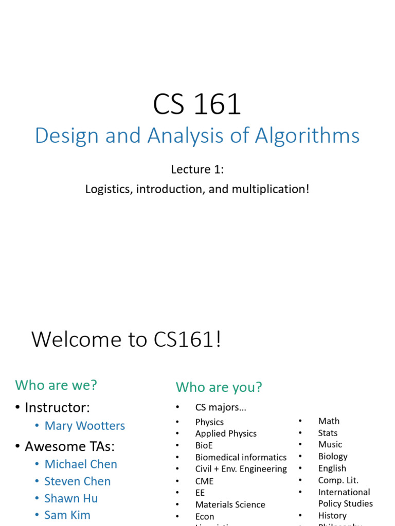Lecture1 Compressed | PDF | Multiplication | Algorithms