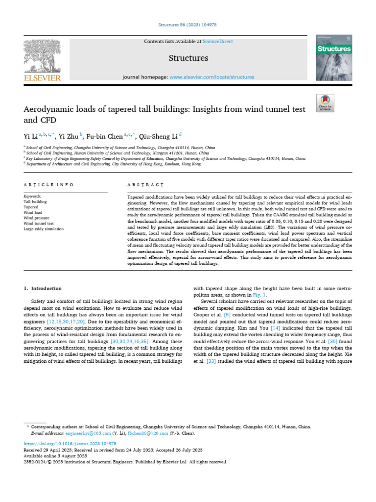 Aerodynamic Loads of Tapered Tall Buildings, Insights From Wind Tunnel ...