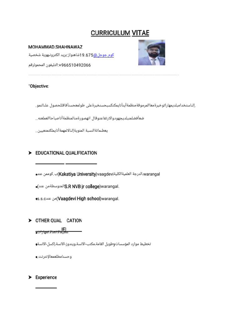 Arabic Resume 1 | PDF