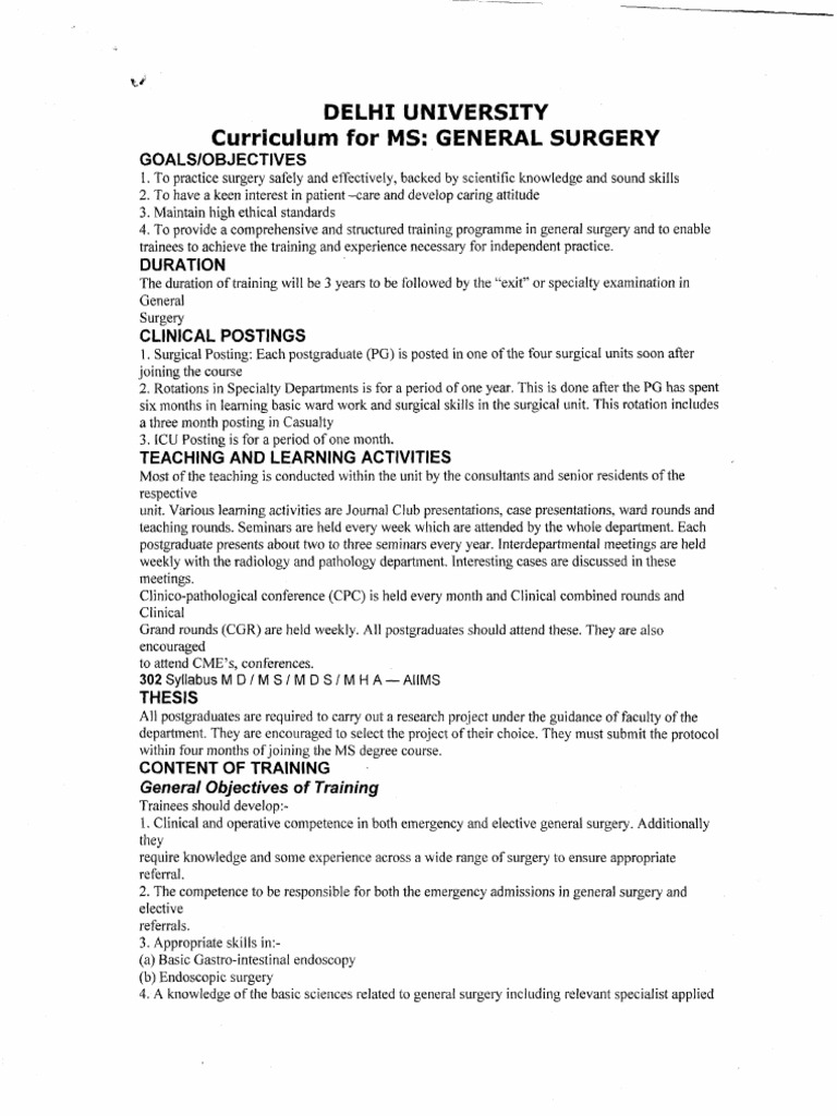 Curriculum For Ms General Surgery | PDF