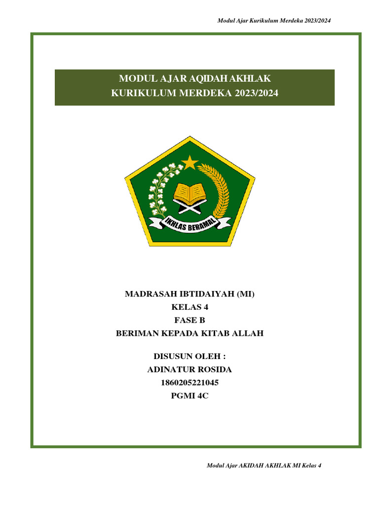 MODUL AJAR AQIDAH AKHLAK Iman Kepada Kitab Allah | PDF
