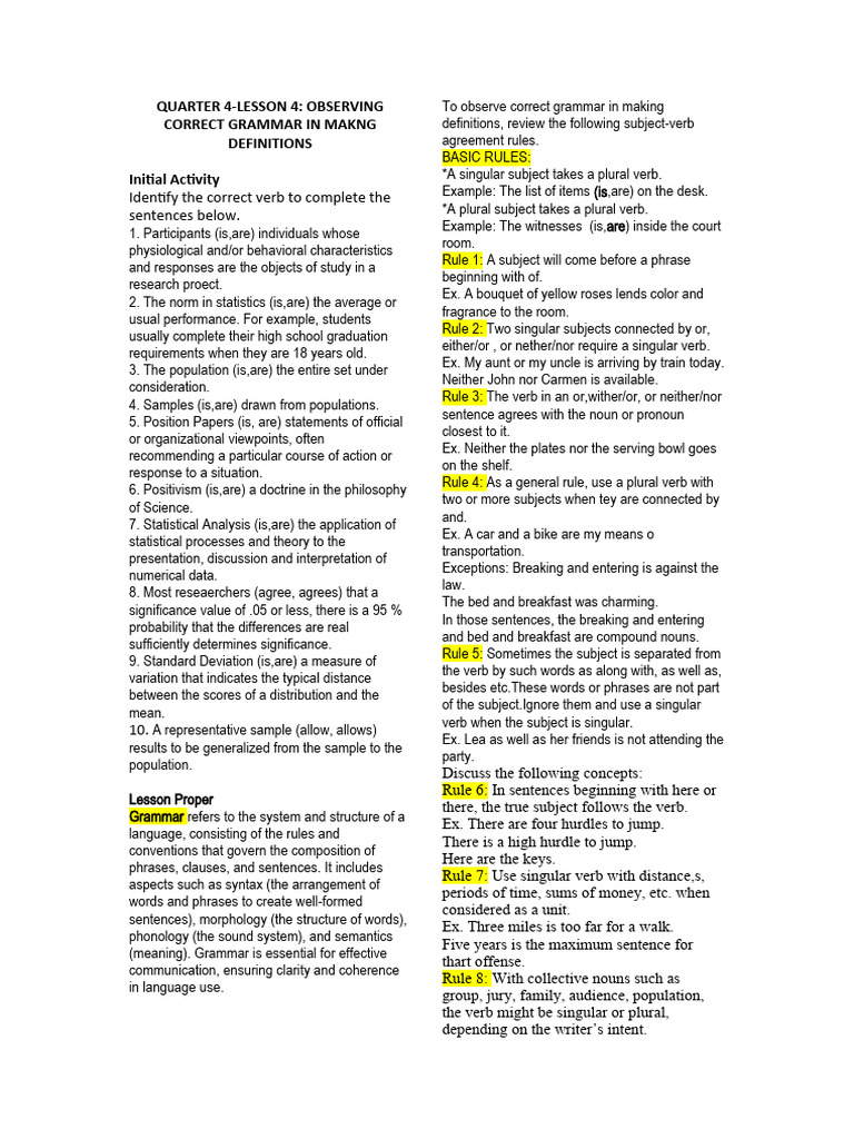 Hand Out Correct Grammar 1 | PDF | Verb | Subject (Grammar)