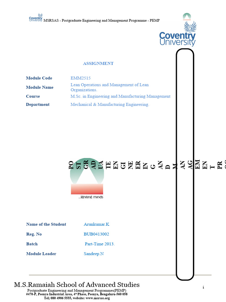 01 - Arunkumar.K-BUB0413002-Lean Operations and Management of Lean Organization | PDF | Lean ...