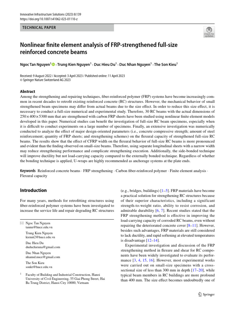 Nonlinear Finite Element Analysis Of Frp Strengthened Full Size Pdf Strength Of Materials