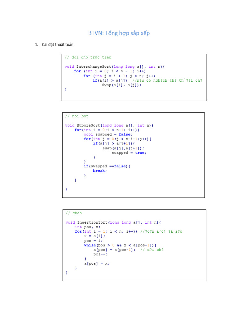 BTVN Sắp Xếp | PDF