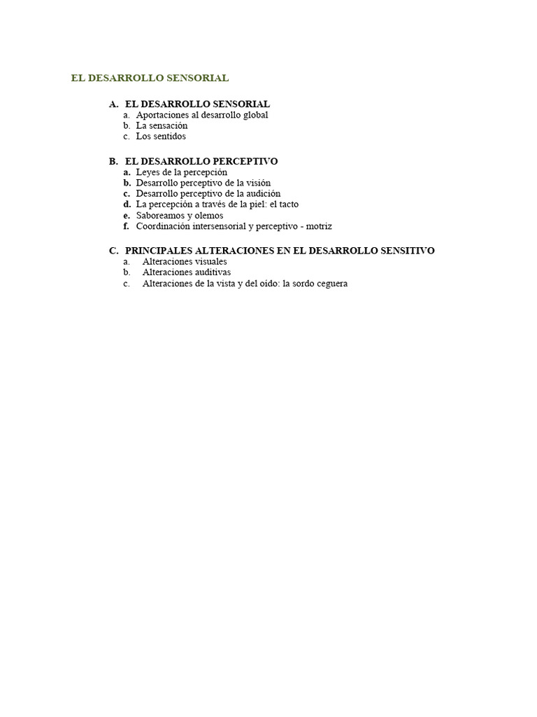 Desarrollo Sensorial Separata | PDF | Percepción | Sentidos