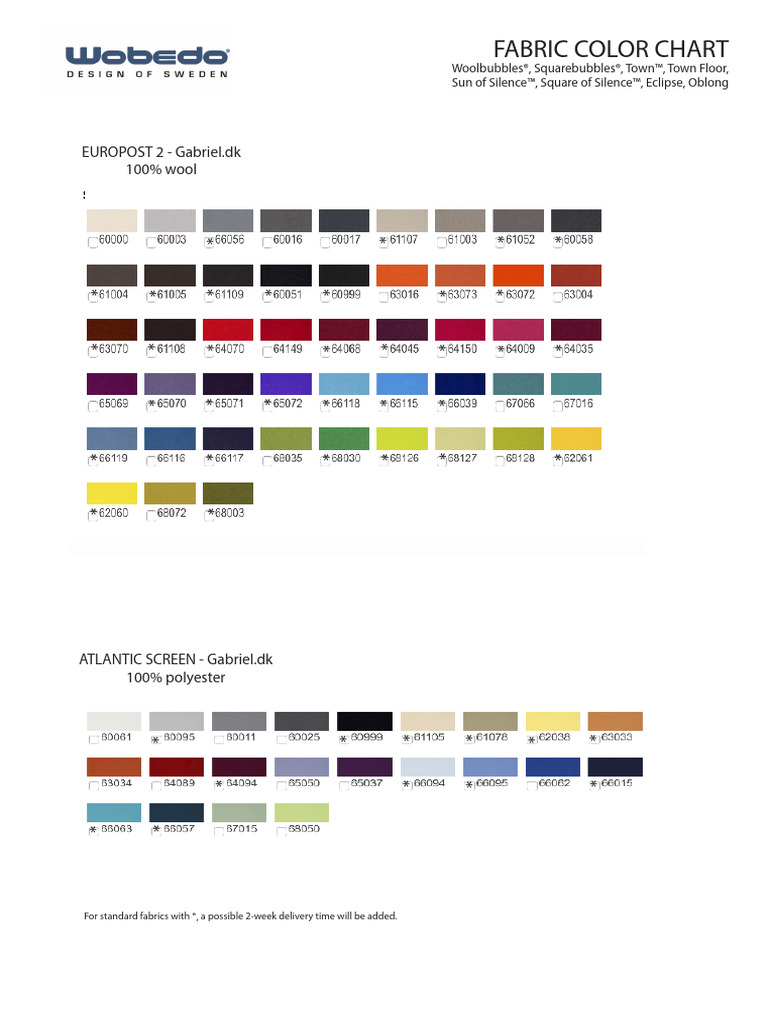 Wobedo Fabric Color Chart 2024 | PDF