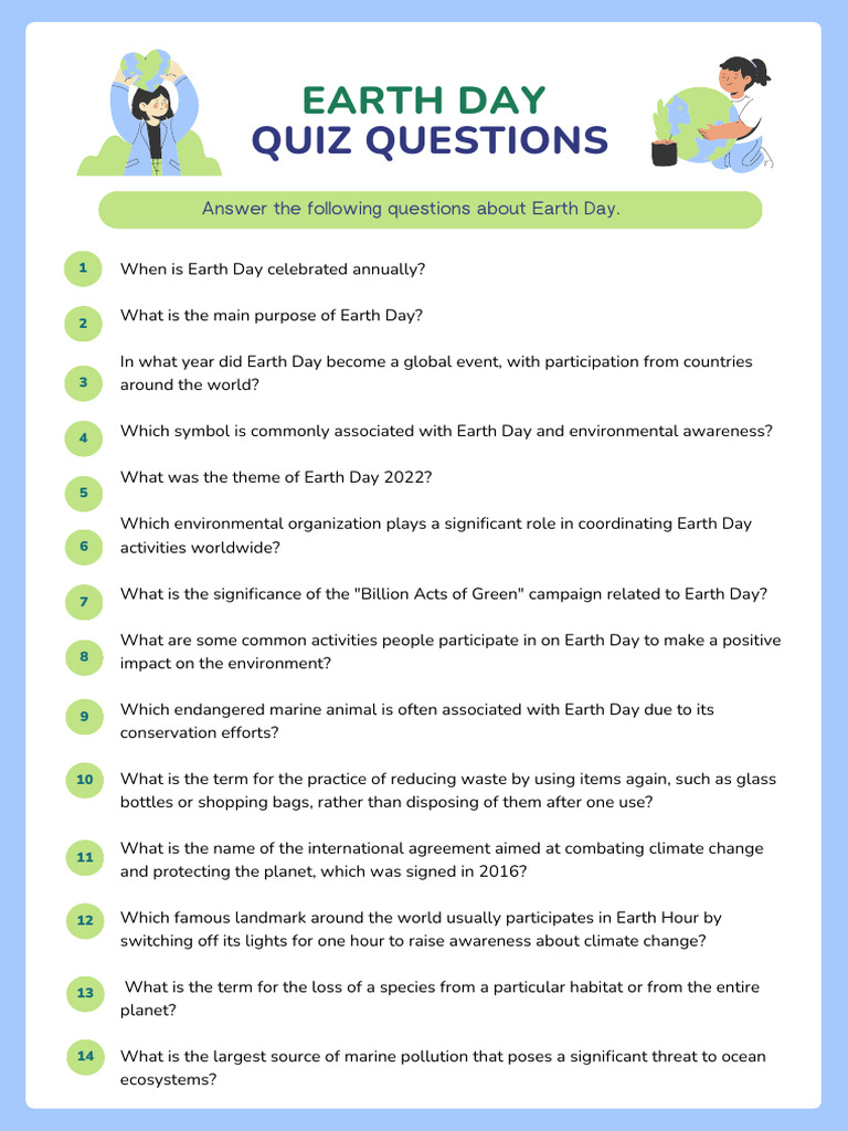 Earth Day Quiz | PDF | Earth | Conservation Biology