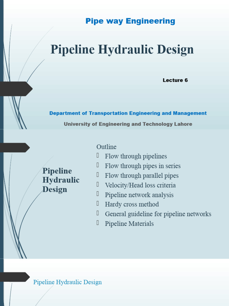 Pipeline Hydraulic Design Principles | PDF | Fluid Dynamics | Chemical ...
