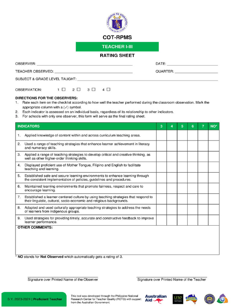 New Cot Form 2023 2024 | PDF