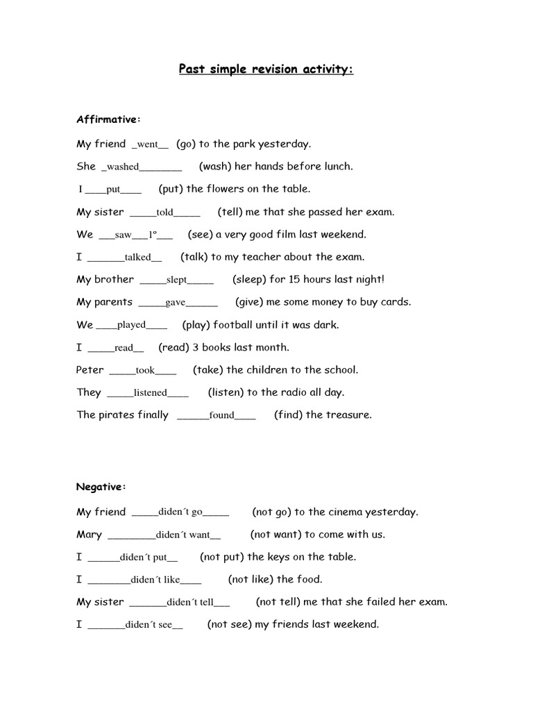 Past Simple Revision Activity Rellenable | PDF